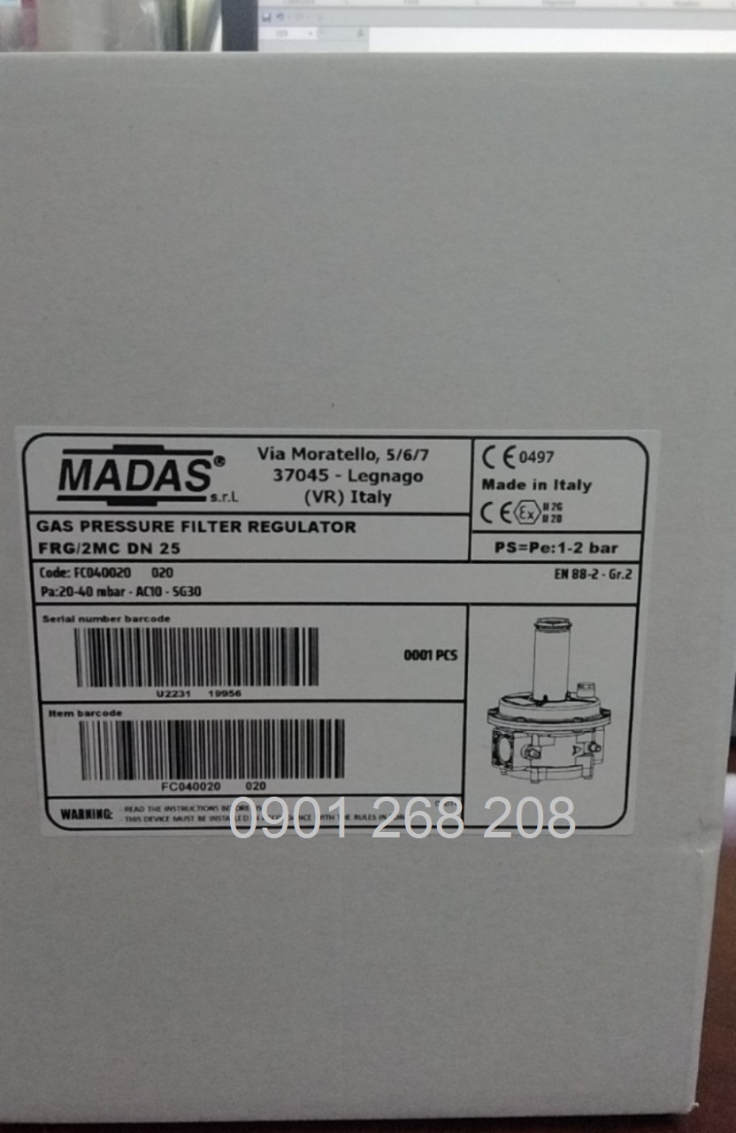 VAN ĐIỀU ÁP MADAS FRG/2MC DN25 20-40mbar