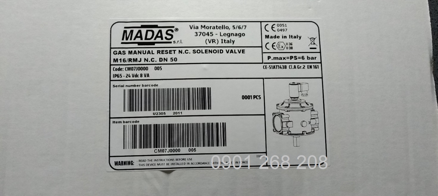 VAN ĐIỆN TỪ MADAS M16/RMJ N.C. DN 50